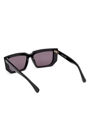 Max Mara 54mm Rectangular Sunglasses - Shiny Black / Smoke Lenses