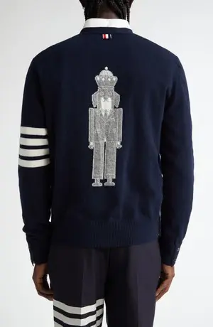 Thom Browne Holiday Hector Nutcracker 4-bar Virgin Wool Cardigan - Navy