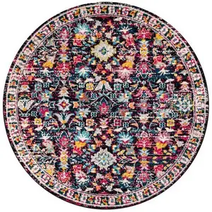 JONATHAN Y Modern Persian Boho Floral Round Area Rug - Multi/purple