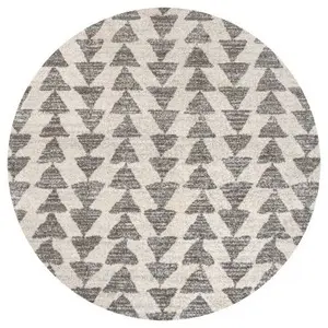 JONATHAN Y Aisha Moroccan Triangle Geometric Round Area Rug - Cream/gray