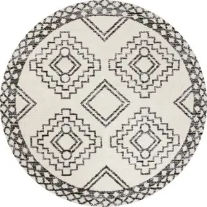 JONATHAN Y Amir Moroccan Beni Souk Round Area Rug - Cream/black