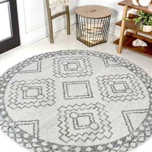 JONATHAN Y Amir Moroccan Beni Souk Round Area Rug - Cream/gray