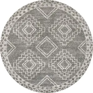 JONATHAN Y Amir Moroccan Beni Souk Round Area Rug - Gray/cream
