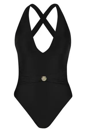 L'Agence Lisa Solids Plunge One-piece Swimsuit - Black