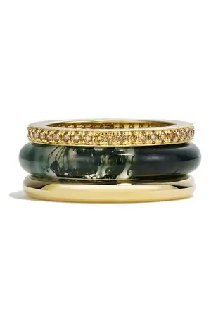 BY PARIAH Slim Classic Set Of 3 Stacking Rings - Moss Agate