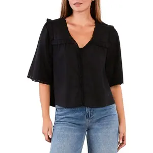 BILLY T Billy T Juliet Lace & Ruffle Cotton Blend Top Black