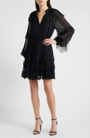 Kobi Halperin Nora Long Sleeve Chiffon Cocktail Dress