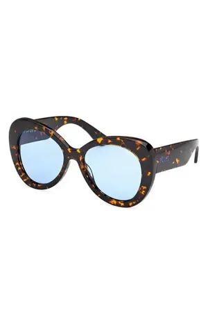 Emilio Pucci 56mm Round Frame Sunglasses - Dark Havana / Bright Blue