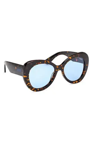Emilio Pucci 56mm Round Frame Sunglasses - Dark Havana / Bright Blue