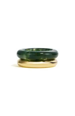 BY PARIAH Duo Stack Rings Set Of 2 - Moss Agate