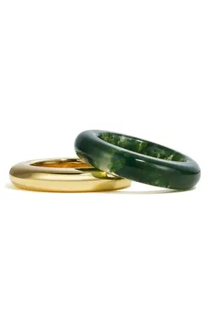 BY PARIAH Duo Stack Rings Set Of 2 - Moss Agate