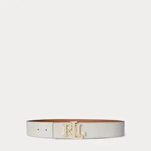Ralph Lauren Logo Reversible Leather Wide Belt - Soft White/caramel