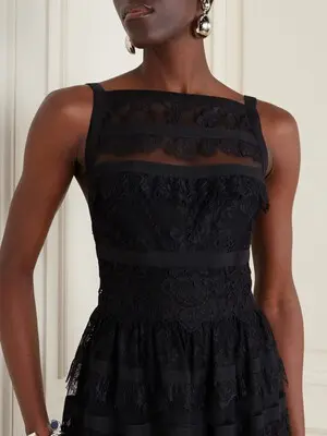 Elie Saab Tiered Mesh And Lace Gown In Black - 50% Off | Editorialist