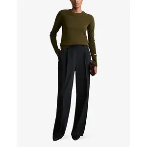 REISS Eden Wide-leg Twill Trousers - Navy