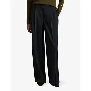 REISS Eden Wide-leg Twill Trousers - Navy