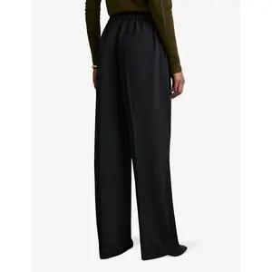 REISS Eden Wide-leg Twill Trousers - Navy