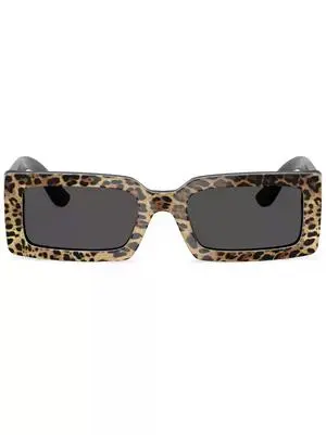 Dolce & Gabbana Leopard Print Rectangle Sunglasses - Black
