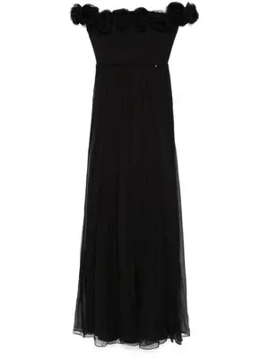 NISSA Floral-appliqué Silk Maxi Dress