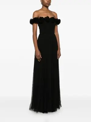 NISSA Floral-appliqué Silk Maxi Dress