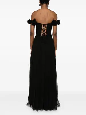 NISSA Floral-appliqué Silk Maxi Dress