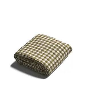 PIGLET IN BED Gingham Linen Blend Flat Sheet - Botanical Green Gingham