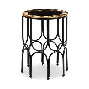 MACKENZIE-CHILDS Black Tie Round Accent Table - Multi