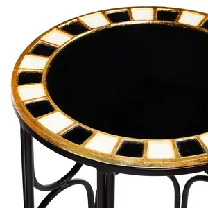 MACKENZIE-CHILDS Black Tie Round Accent Table