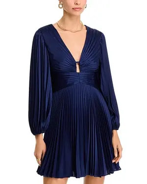MILLY Julia Pleated Dress - Navy