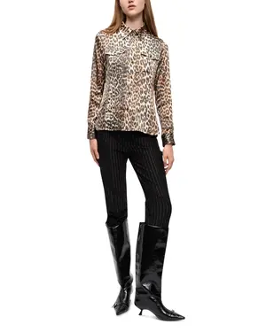 GANNI Printed Satin Shirt - Leopard