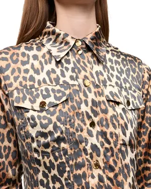GANNI Printed Satin Shirt - Leopard