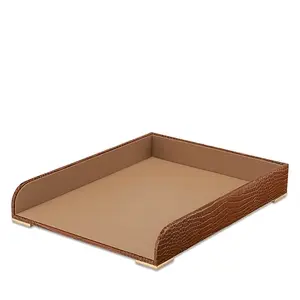Aerin Classic Croc Embossed Leather Paper Tray - Chestnut