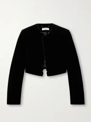 Chloé Cropped Silk-velour Jacket With Scalloped Edges