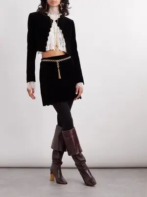 Chloé Cropped Silk-velour Jacket With Scalloped Edges
