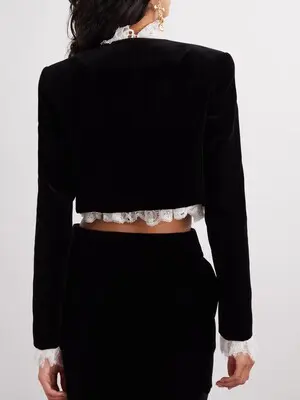 Chloé Cropped Silk-velour Jacket With Scalloped Edges