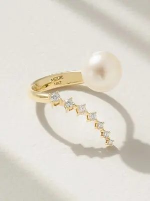 Mizuki 14-karat Gold, Pearl And Diamond Ring - White