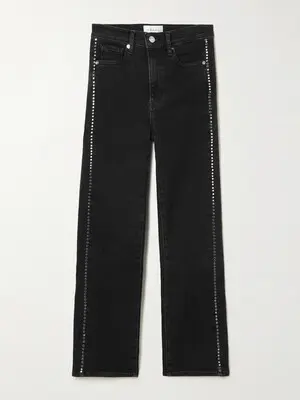 FRAME Le Sleek Embellished Cropped High-rise Straight-leg Jeans
