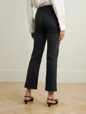 FRAME Le Sleek Embellished Cropped High-rise Straight-leg Jeans