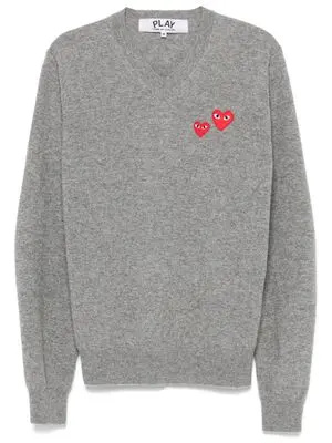 Play Comme Des Garcon Heart-patch Sweater - Grey
