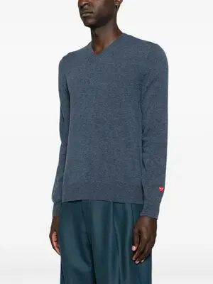 Play Comme Des Garcon Heart-patch Wool Jumper - Blue