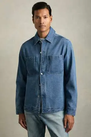 REISS Tore Cotton-denim Button-through Overshirt