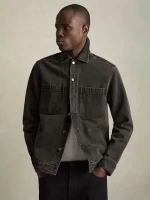 REISS Tore Cotton-denim Button-through Overshirt