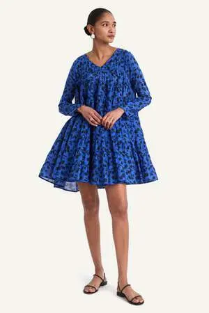 Merlette Solis Mini Dress - Cobalt Ink Floral Print