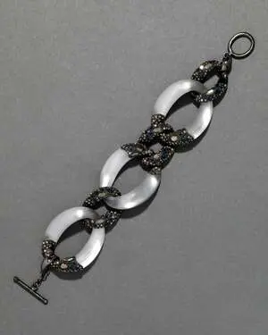 Alexis Bittar Archive Gunmetal Crystal Encrusted Lucite Link Toggle Bracelet