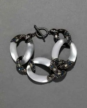 Alexis Bittar Archive Gunmetal Crystal Encrusted Lucite Link Toggle Bracelet