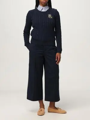 Ralph Lauren Navy Cable Knit Sweater With Embellished Logo - Blue