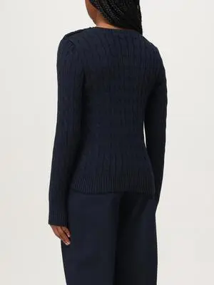Ralph Lauren Navy Cable Knit Sweater With Embellished Logo - Blue