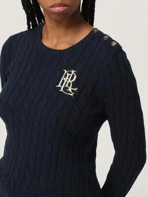Ralph Lauren Navy Cable Knit Sweater With Embellished Logo - Blue