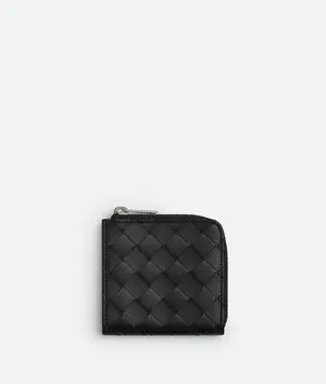 BOTTEGA  VENETA Intrecciato Square Zip Around Wallet - Black