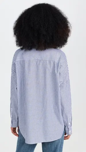 ALEX MILL Striped Paper Poplin Shirt - Navy/white