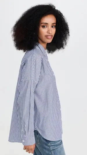 ALEX MILL Striped Paper Poplin Shirt - Navy/white